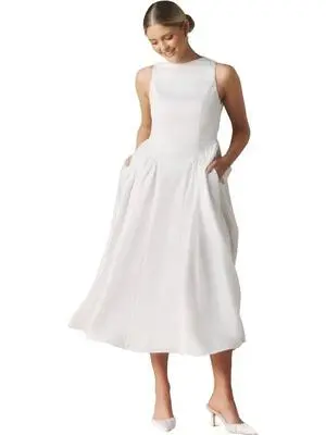 SIX STORIES Penelope Bow Back Midi Dress - White