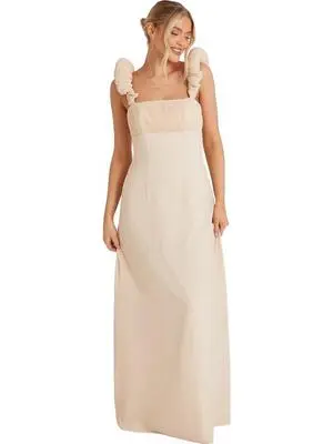 SIX STORIES Pleated Shoulder Maxi Dress - Cream