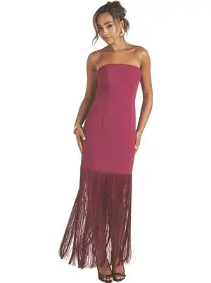 SIX STORIES Fringe Bandeau Maxi Dress - Raspberry