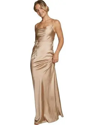 SIX STORIES Satin Maxi Gown With Cowl Neckline - Champagne