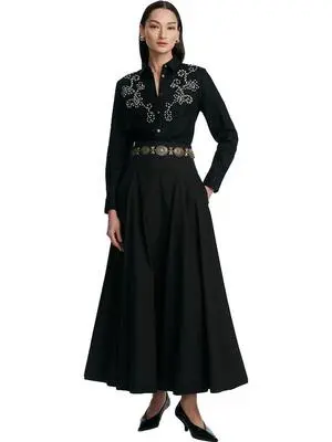 Lela Rose Corded Embroidery Cotton Poplin Shirt - Black