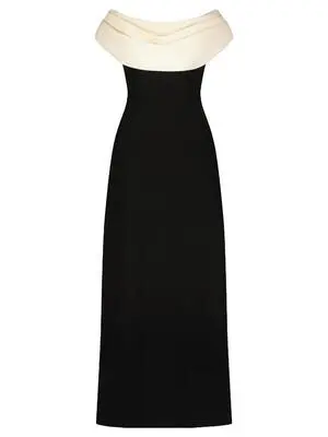 Lela Rose Wool Crepe Cowl Neck Gown - Black