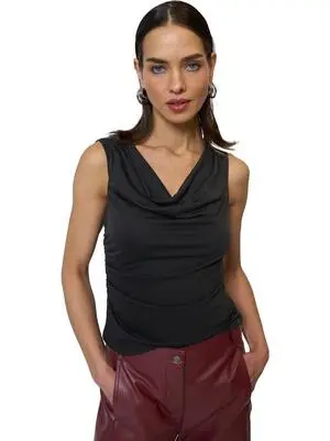 Central Park West Sleeveless Cowl Neck Top - Black