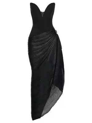 V:PM ATELIER Tess Sweetheart-neckline Pleated Maxi Dress - Black
