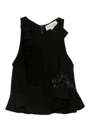 GEMY MAALOUF Ruffled Floral-embellished Top - Black