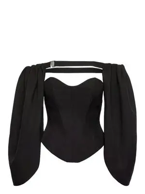 V:PM ATELIER Cluster Off-shoulder Balloon-sleeve Top - Black