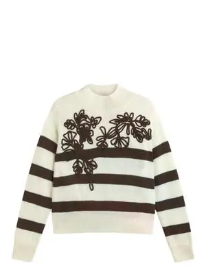 ERMANNO FIRENZE Floral-embroidered Striped Sweater - Neutrals