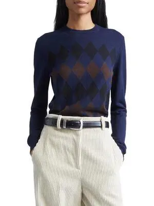 Proenza Schouler Vivian Argyle Merino Wool & Silk Sweater - Navy Multi