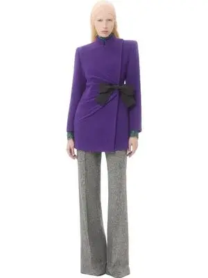 Valentino Garavani Velour Pea Coat With Bow - Purple