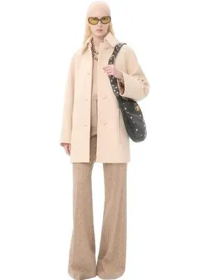 Valentino Garavani Natté Buttoned Weave Palazzo Trousers - Beige