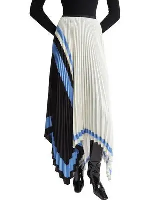 Proenza Schouler Emilia Abstract Print Pleated Asymmetric Skirt - White Multi