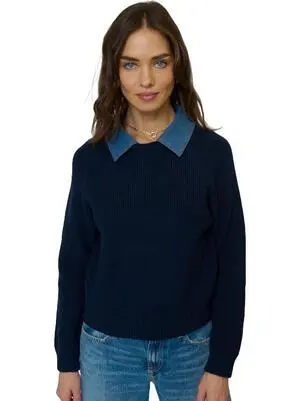 Central Park West Denim Collar Pullover Navy