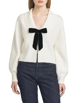WAYF Sloane Bow Cardigan - Ivory
