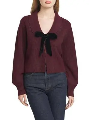 WAYF Sloane Bow Cardigan - Merlot