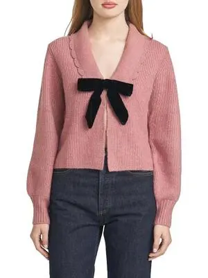 WAYF Sloane Bow Cardigan - Rose Mauve