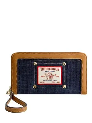 True Religion Buddha Patch Zip Around Wristlet - Dark Denim