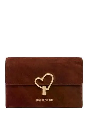 Moschino Heart-shaped Clasp Suede Bag - Brown