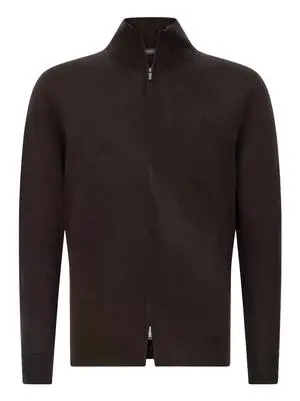Boggi Milano Full-Zip Merino Wool Cardigan Brown