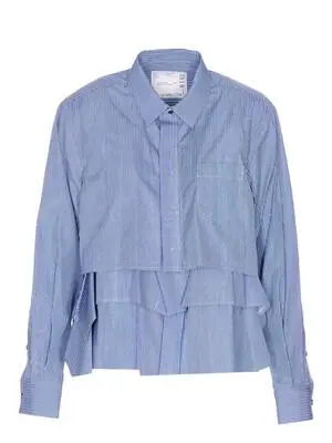 Sacai Striped Ruffled Shirt - Blue