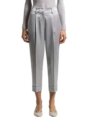 Peserico Pleated-front Satin Trousers - Grey