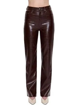 PISTOLA Cassie Embossed Faux Leather Flare Pants - Tobacco Croc