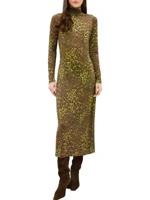 MARIE OLIVER Paxton Leopard-Print Midi Dress Brown