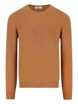 CHEZ PAUL Ribbed Crew Neck Sweater - Brown