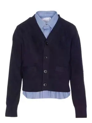 Sacai Button-front Striped Shirt Cardigan - Blue