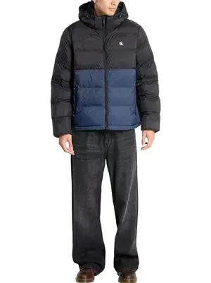 Calvin Klein Hooded Colour-block Puffer Jacket - Black