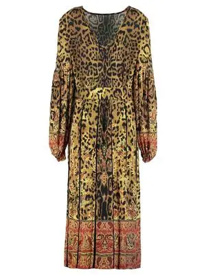 Etro Leopard-print Pleated Midi Dress - Yellow
