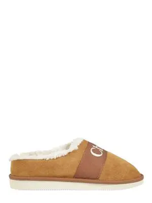 Chloé Logo-print Fleece Slippers - Brown