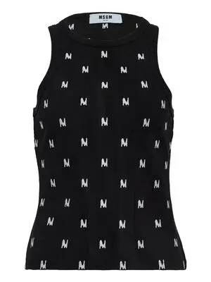MSGM Ribbed Logo-embroidered Tank Top - Black