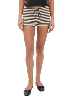 Lioness Striped Jersey Shorts - Beige Stripe