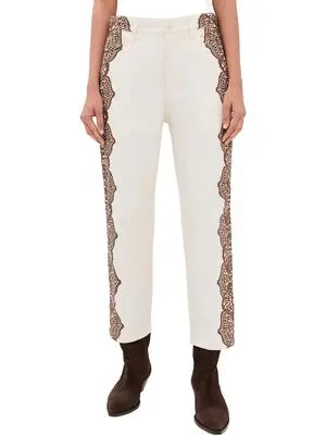 The Great. Lace Print Wayne Jeans - Cream With Brown