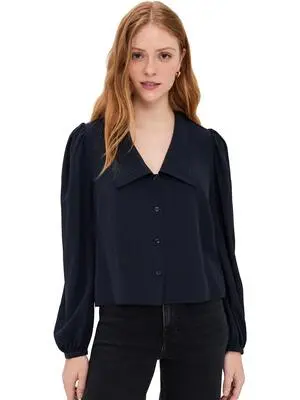 FRAME The Long Sleeve Silk Sailor Blouse - Navy