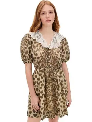 SEA Claude Leopard Print Lace Collared Mini Dress