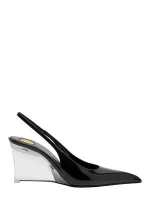 Saint Laurent Miller 90 Leather Wedge Slingback Sandals - Black