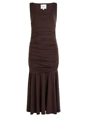 REFORMATION Ruched Jersey Midi Dress - Dark Brown
