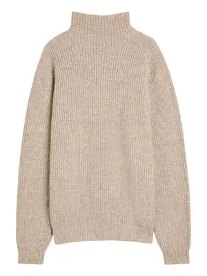 LEMAIRE High-neck Ribbed Alpaca-blend Jumper - Beige