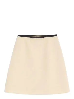 Valentino Garavani Plain Wool Tweed A-line Skirt - Almond/black