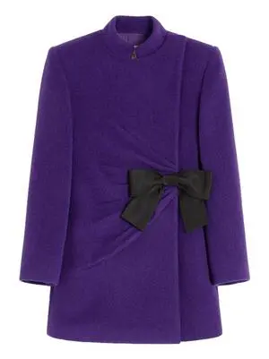 Valentino Garavani Velour Pea Coat With Faille Bow - Purple/black