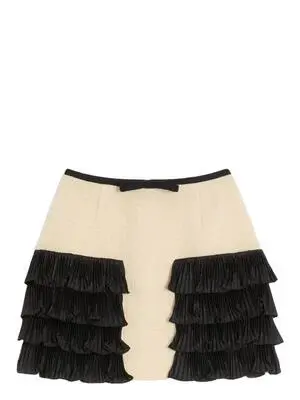 Valentino Garavani Plain Wool Tweed Skirt - Almond/black