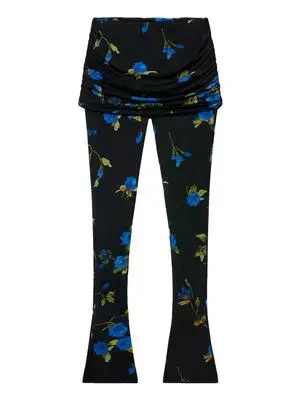 Blumarine Floral-print Gathered Leggings - Blue