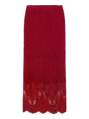 Blumarine Lace Hem Herringbone Midi Skirt - Red