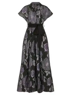 TEMPERLEY LONDON Floral-print Belted Midi Gown - Black
