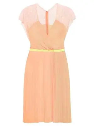 GEMY MAALOUF Lace-insert Pleated Mini Dress - Orange