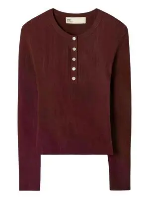 Tory Burch Ribbed Henley Top - Red