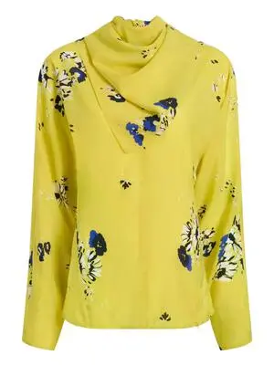 Proenza Schouler Floral-print Draped-neck Blouse - Yellow