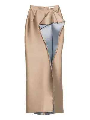 GEMY MAALOUF Straight Hem Ruffled Slit Skirt - Neutrals