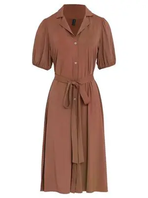 LYGIA & NANNY Puff-sleeve Belted A-line Dress - Brown